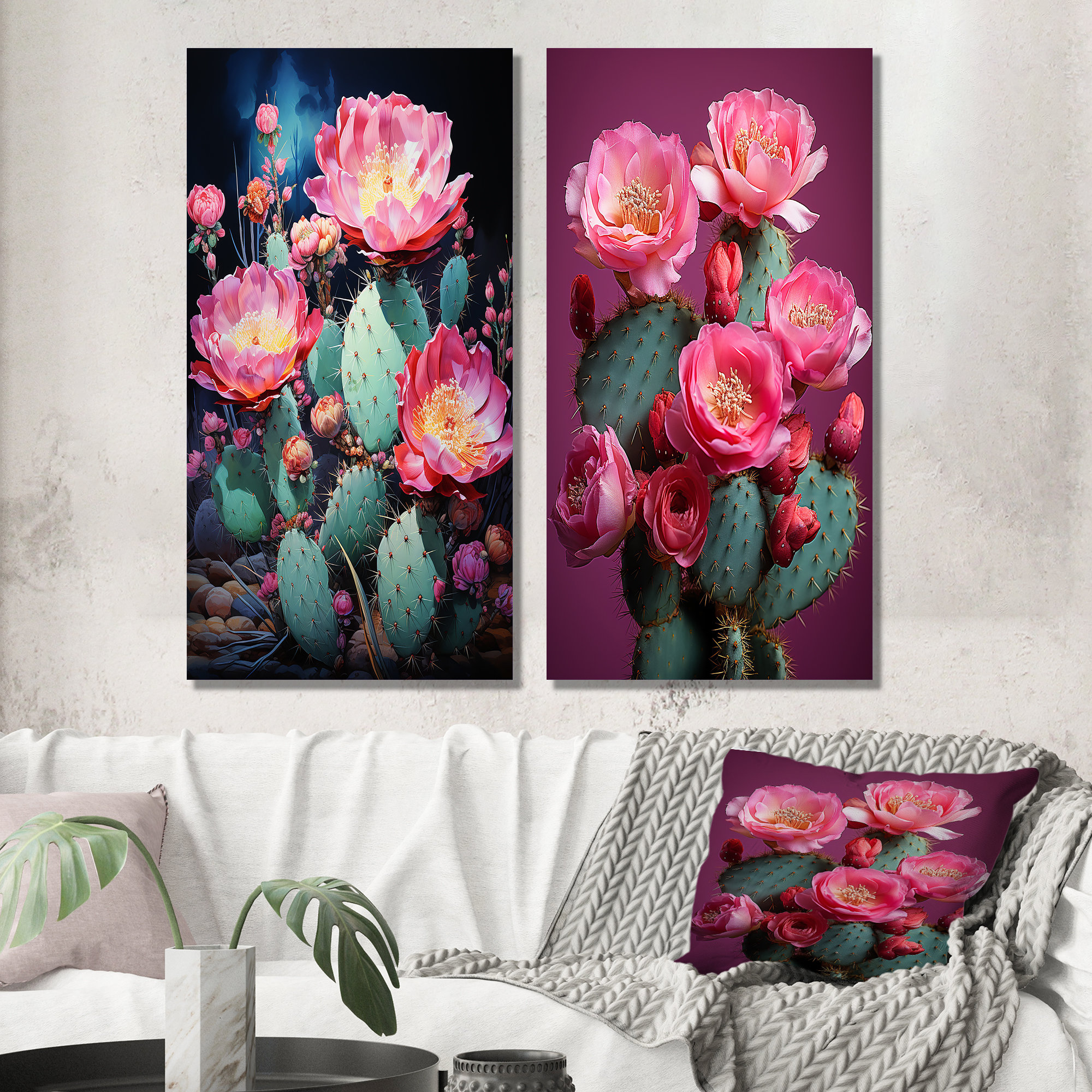 Bungalow Rose Pink Green Cactus Desert Bloom Prickly - Floral & Botanical Wall Decor Set Of 2 ...